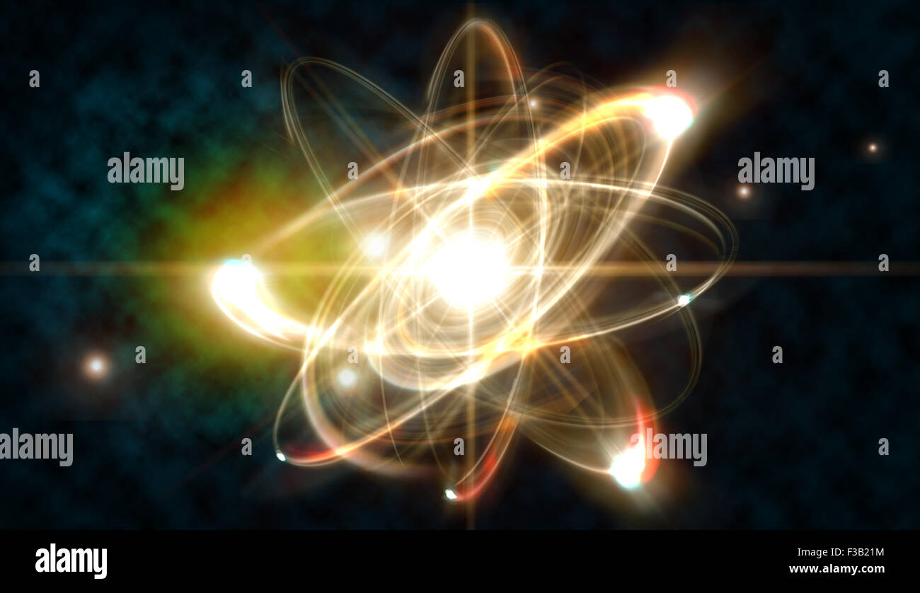 Close up illustration of atomic particle for nuclear energy imagery ...