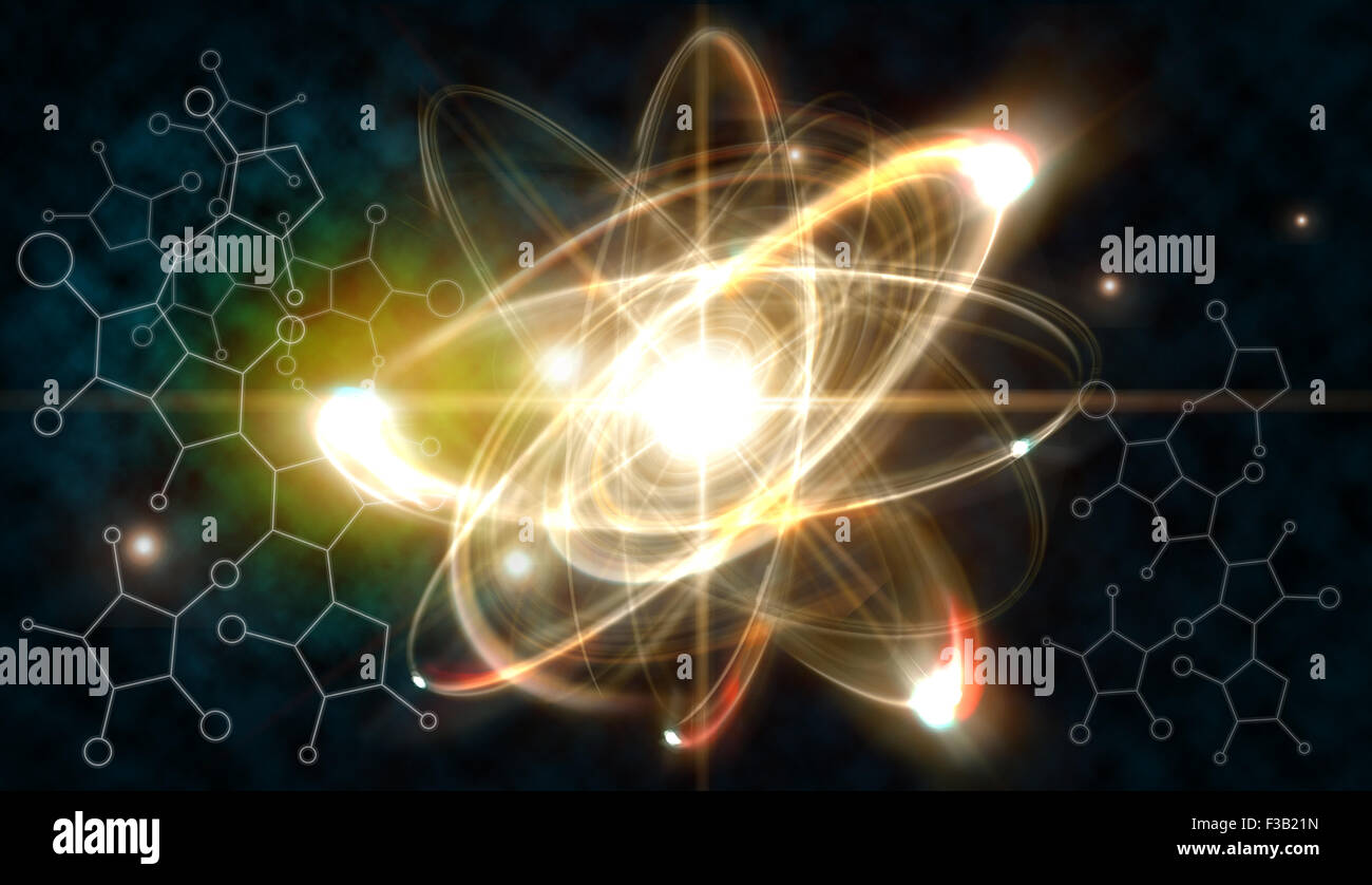 Close up illustration of atomic particle for nuclear energy imagery ...