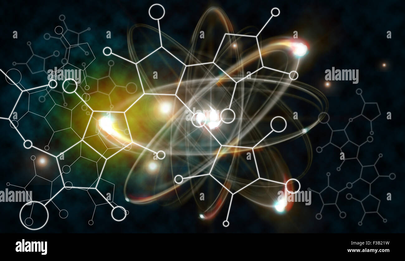 Close up illustration of atomic particle for nuclear energy imagery ...