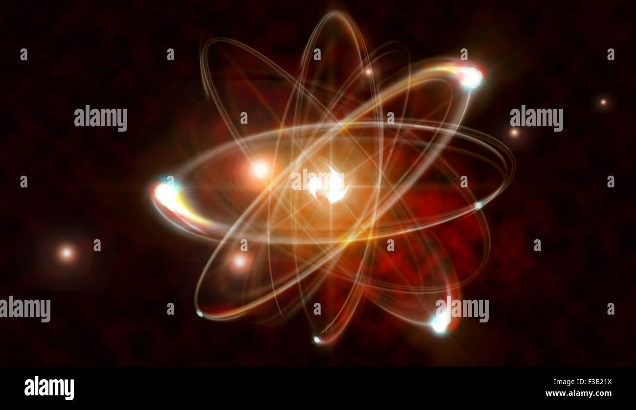 Close up illustration of atomic particle for nuclear energy imagery ...