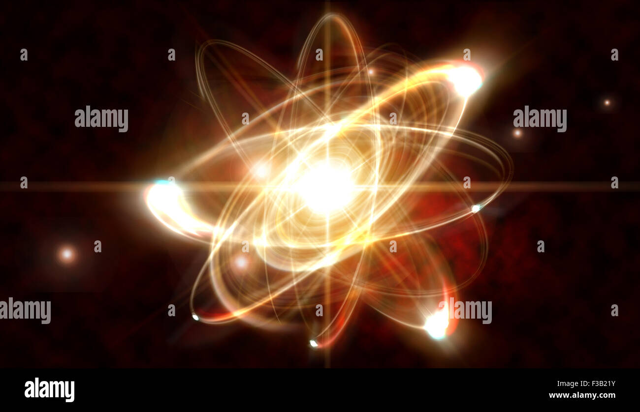 Close up illustration of atomic particle for nuclear energy imagery ...