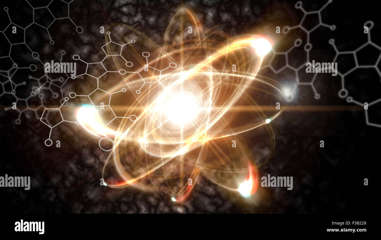 Close up illustration of atomic particle for nuclear energy imagery ...