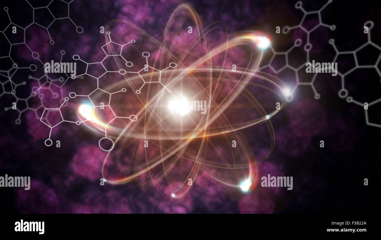 Close up illustration of atomic particle for nuclear energy imagery ...