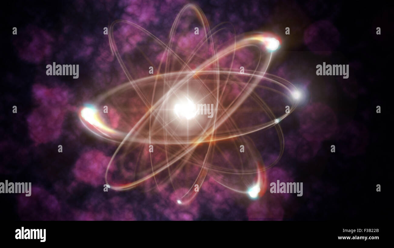 Close up illustration of atomic particle for nuclear energy imagery ...