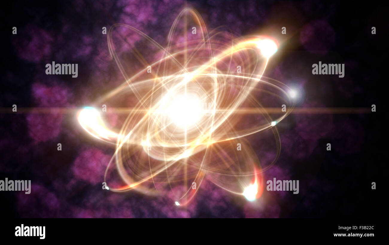 Close up illustration of atomic particle for nuclear energy imagery ...