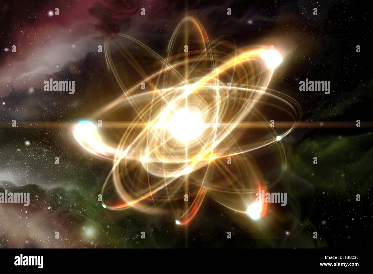 Close up illustration of atomic particle for nuclear energy imagery ...
