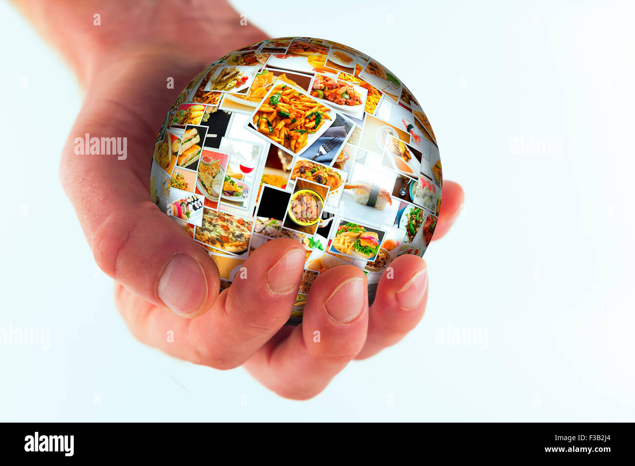 Globe collage of lots of popular worldwide dinner foods and appetizers ...