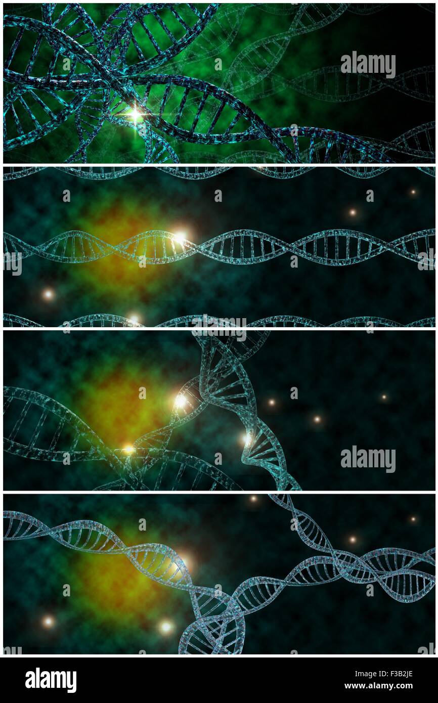 3D DNA strand collage with vibrant colors for genetics background Stock ...