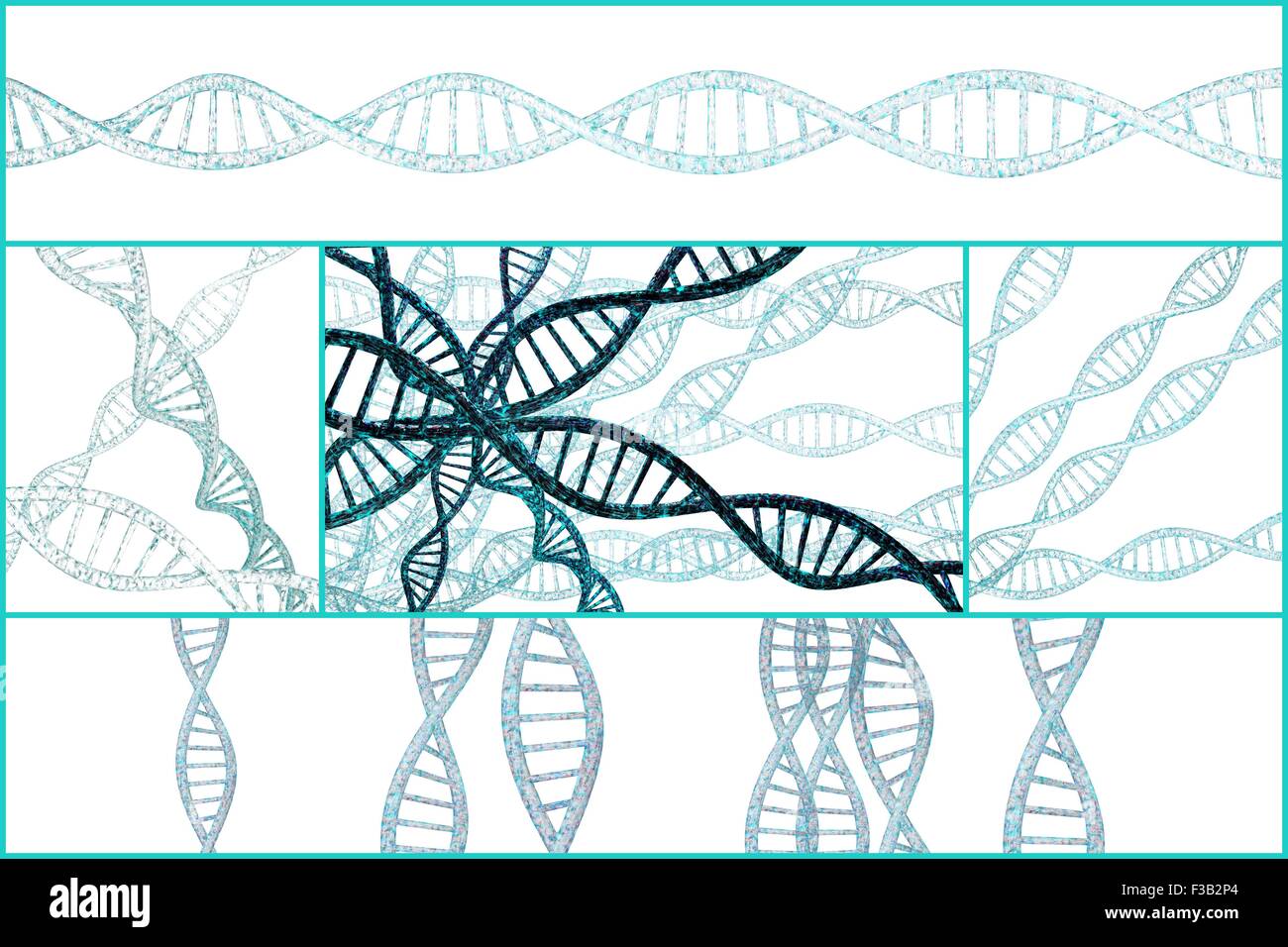 3D DNA strand collage with vibrant colors for genetics background Stock ...