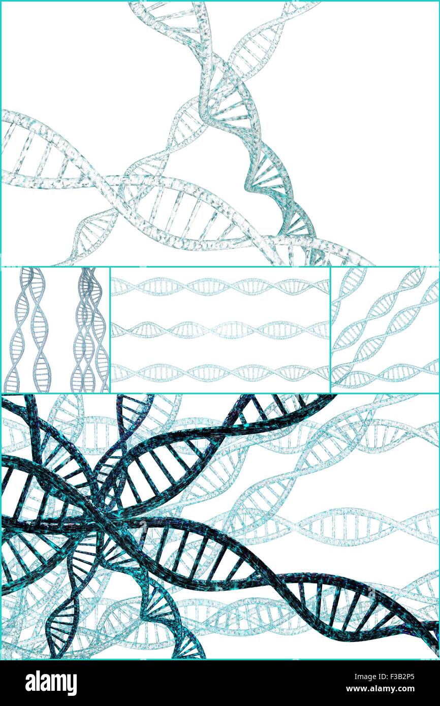 3D DNA strand collage with vibrant colors for genetics background Stock ...
