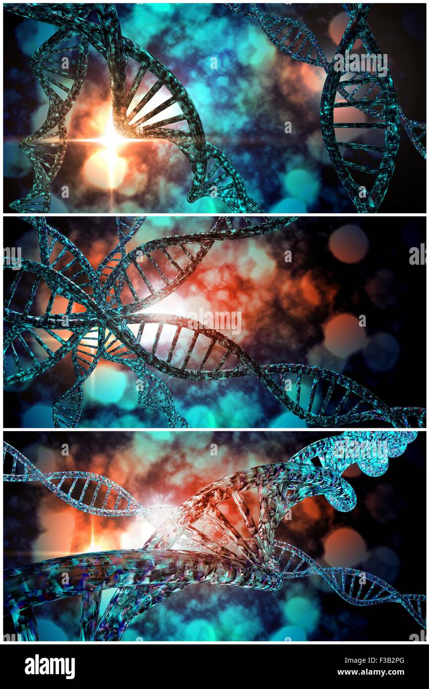 3D DNA strand collage with vibrant colors for genetics background Stock ...