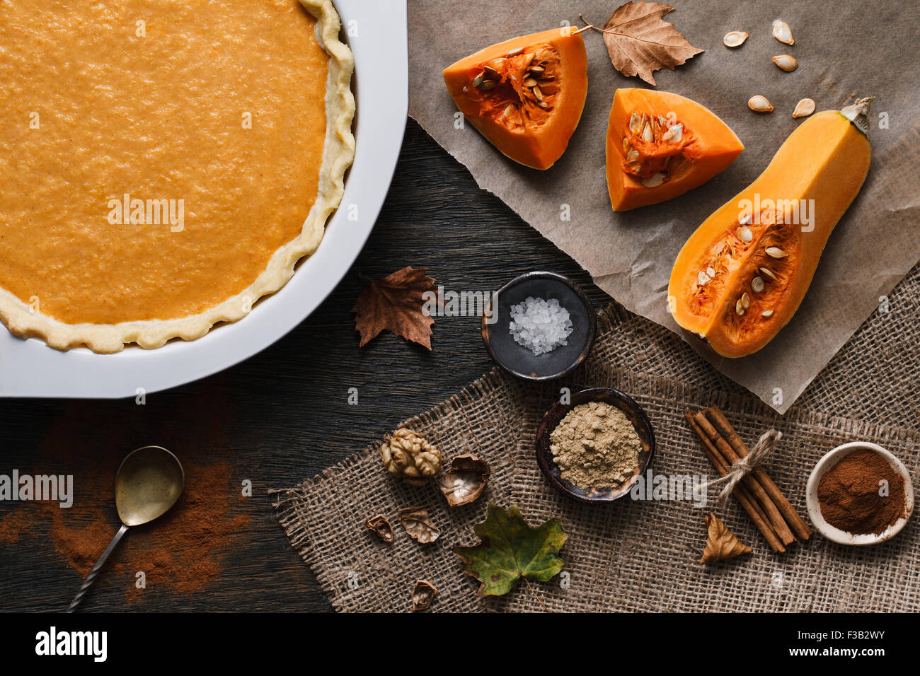 Traditional pumpkin pie cooking process Stock Photo - Alamy