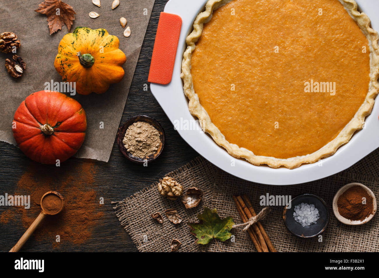 Traditional pumpkin pie cooking process Stock Photo - Alamy