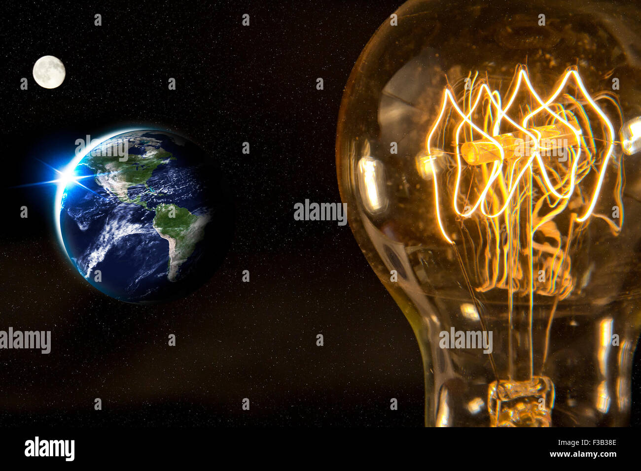 Planet earth and lightbulb for global power and energy concept, light ...