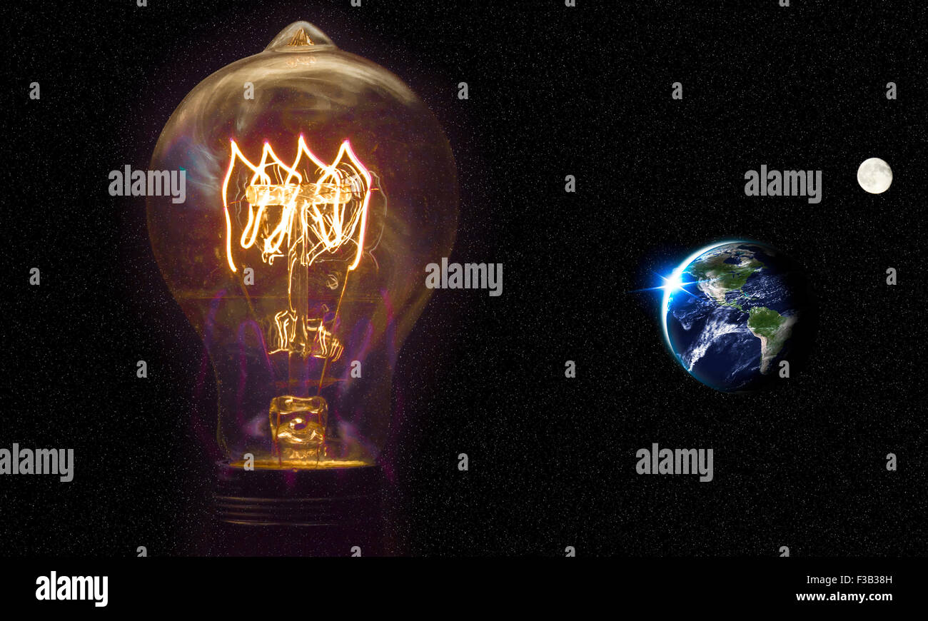 Planet earth and lightbulb for global power and energy concept, light ...