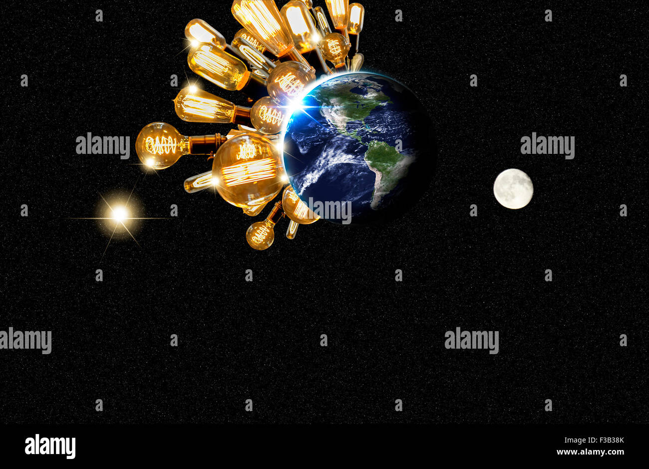 Planet earth and lightbulb for global power and energy concept, light ...