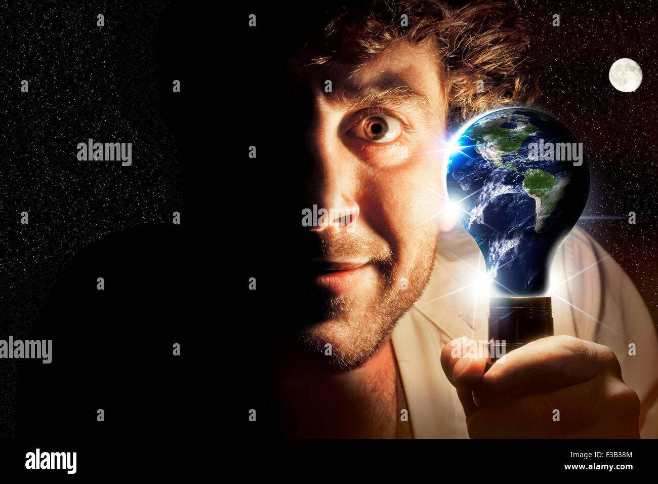 Planet earth and lightbulb for global power and energy concept, light ...