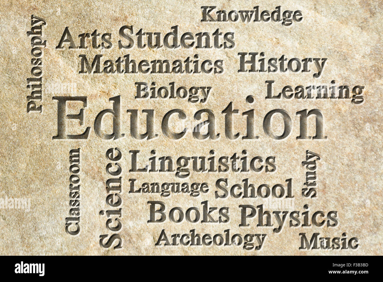 Education classroom subjects and related words in wordcloud on textured ...