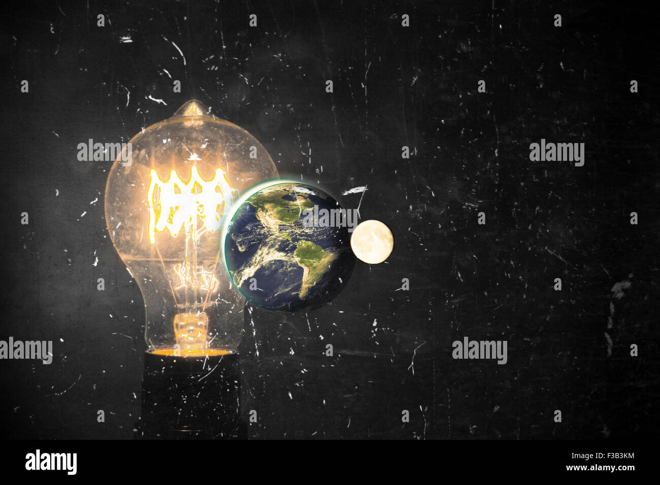 Planet earth and lightbulb for global power and energy concept, light ...