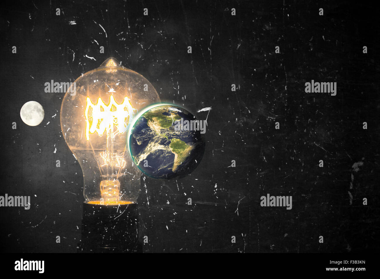 Planet earth and lightbulb for global power and energy concept, light ...