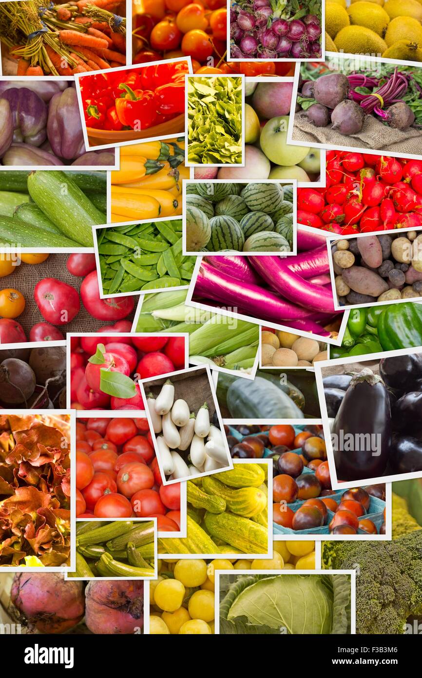 Variety of popular farmers market fruits and vegetables in produce ...