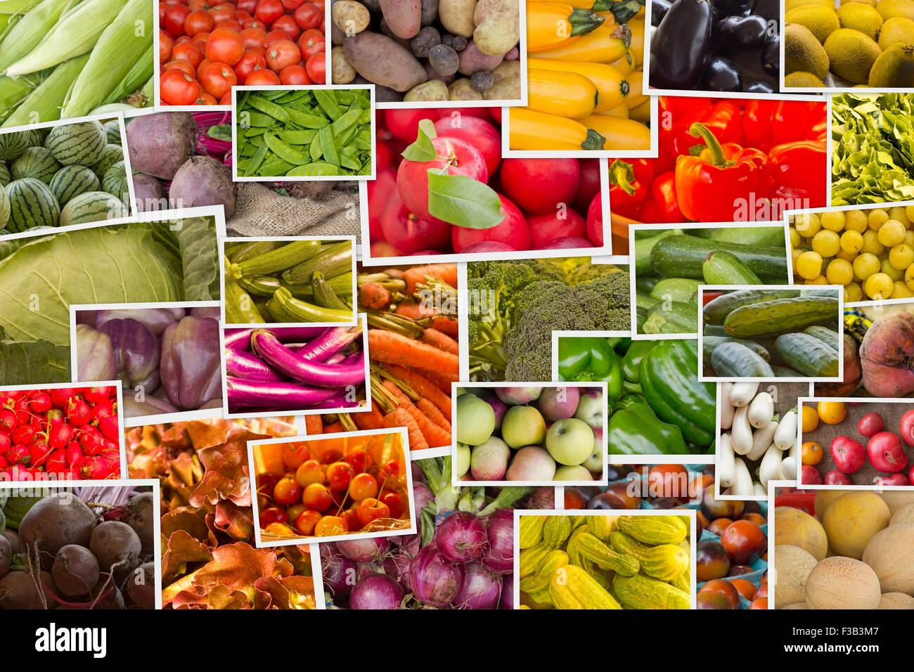 Variety of popular farmers market fruits and vegetables in produce ...