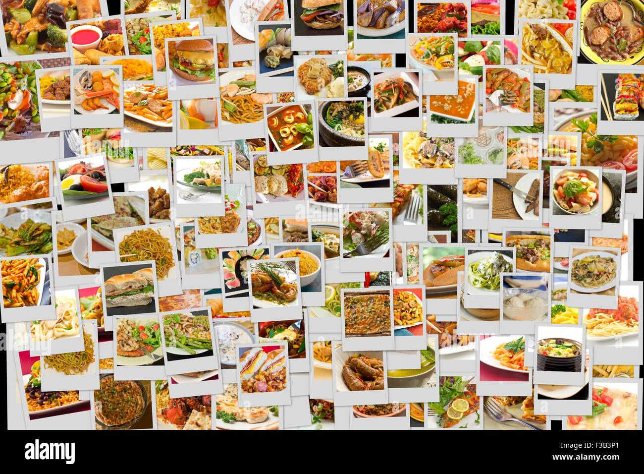 Collage of lots of popular worldwide dinner foods and appetizers Stock ...