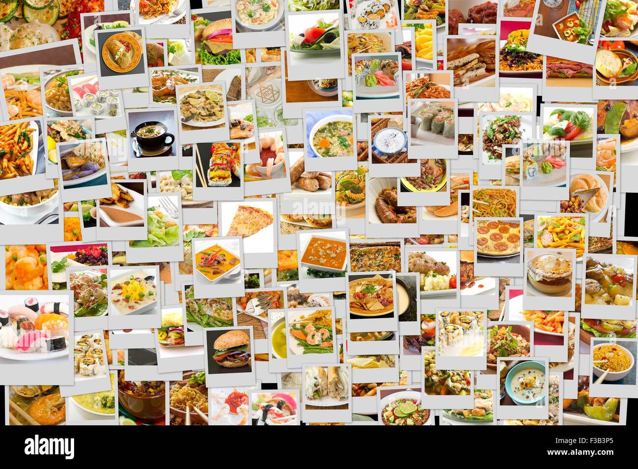 Collage of lots of popular worldwide dinner foods and appetizers Stock Photo - Alamy