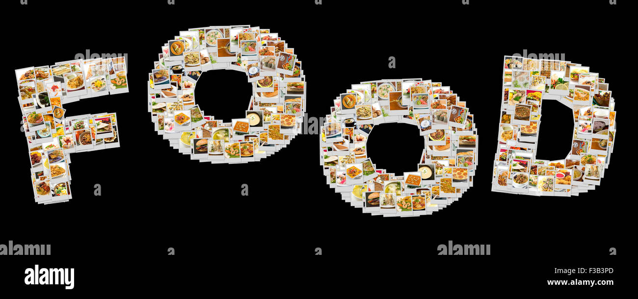 Word food collage of lots of popular worldwide dinner foods and ...
