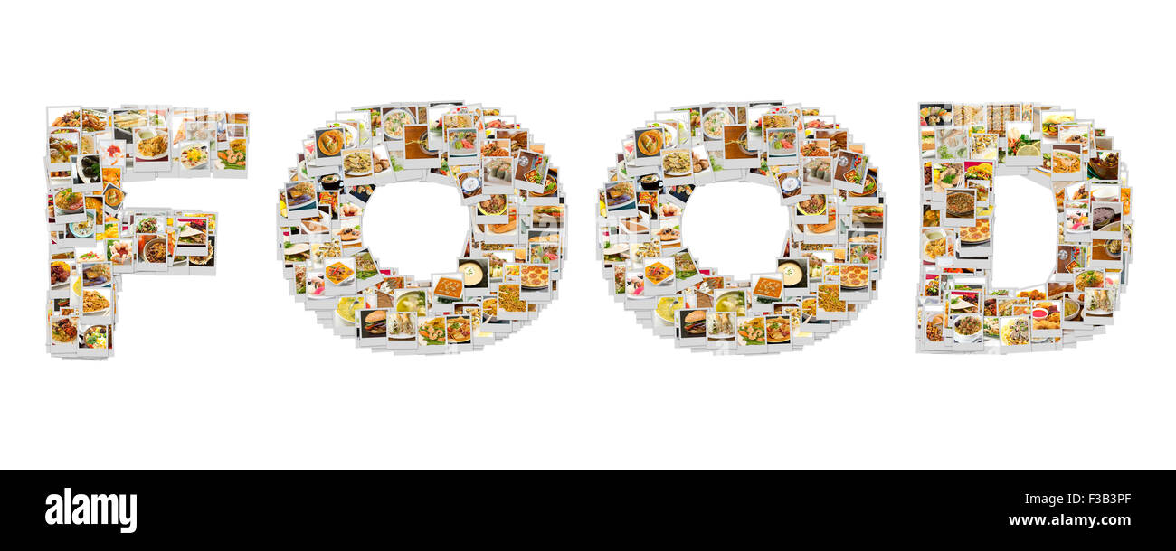 Word food collage of lots of popular worldwide dinner foods and ...