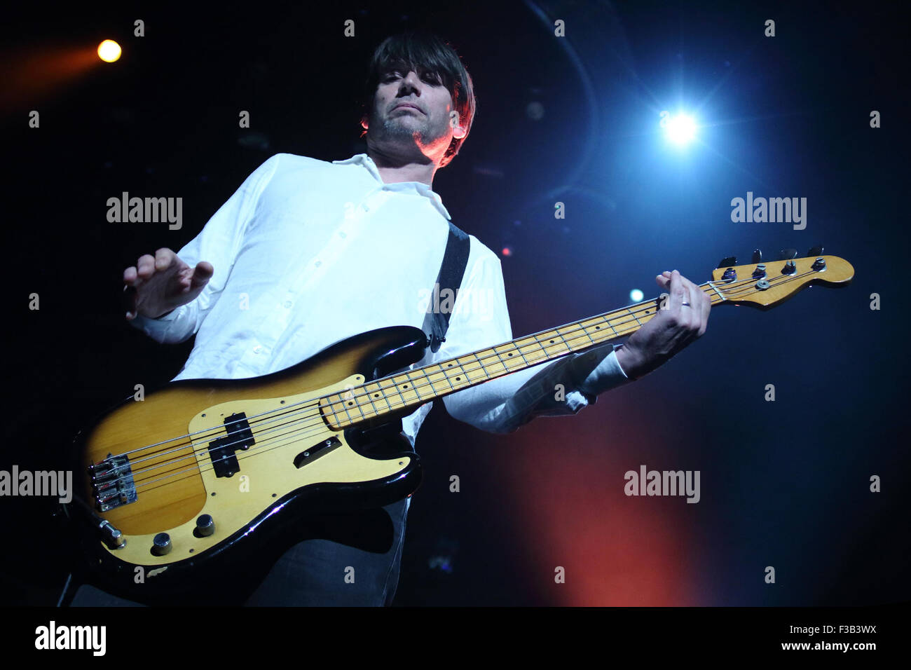 Blur performing live on stage at Perth Arena Featuring: Alex James ...