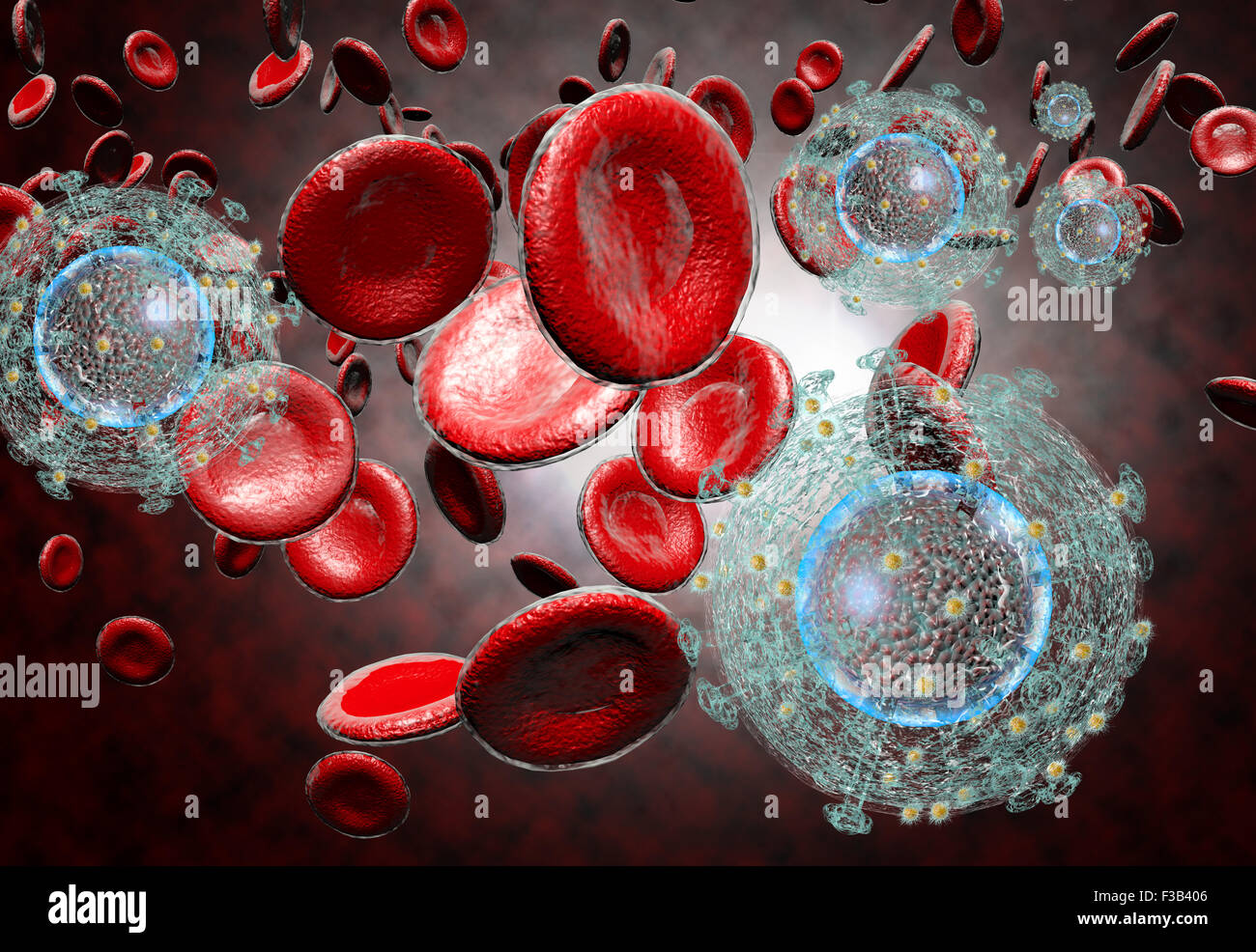 3D generated illustration of HIV Aids virus cells for medical science ...
