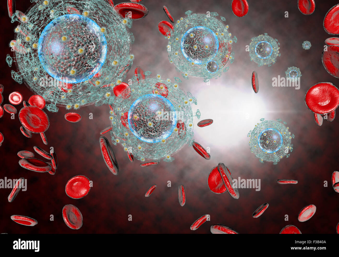 3D generated illustration of HIV Aids virus cells for medical science ...