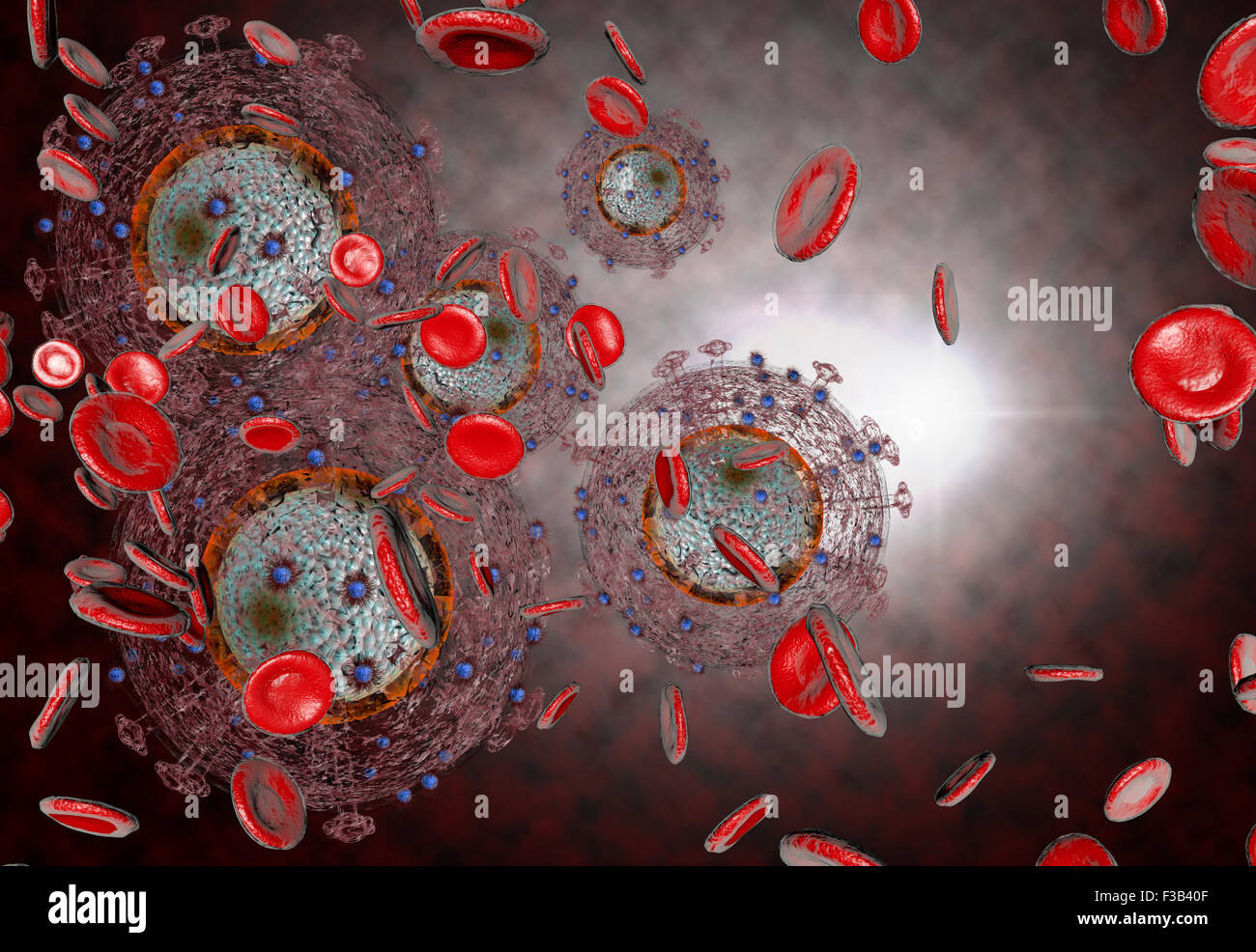 3D generated illustration of HIV Aids virus cells for medical science ...
