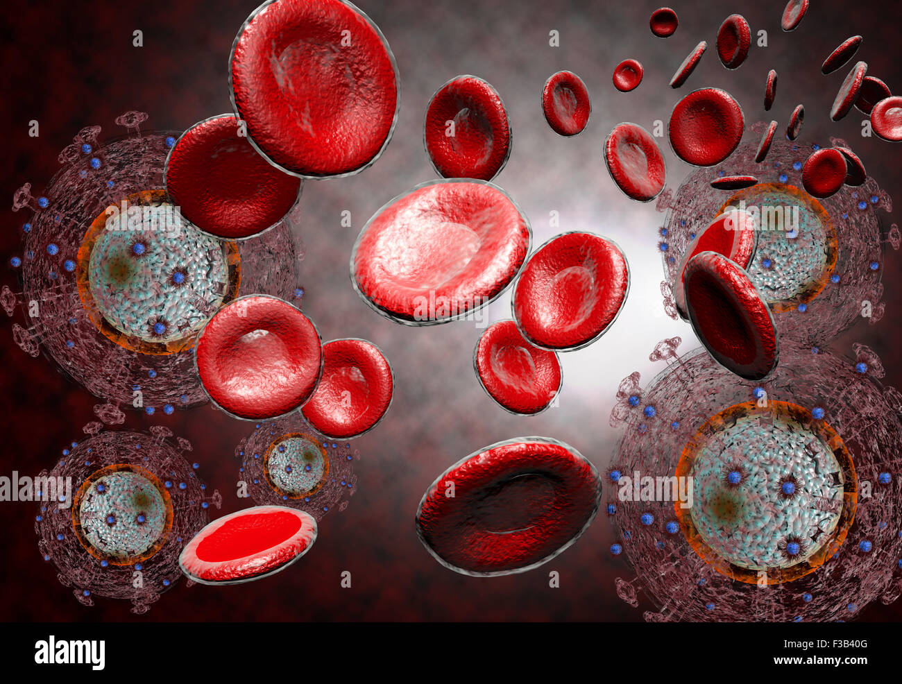 3D generated illustration of HIV Aids virus cells for medical science ...