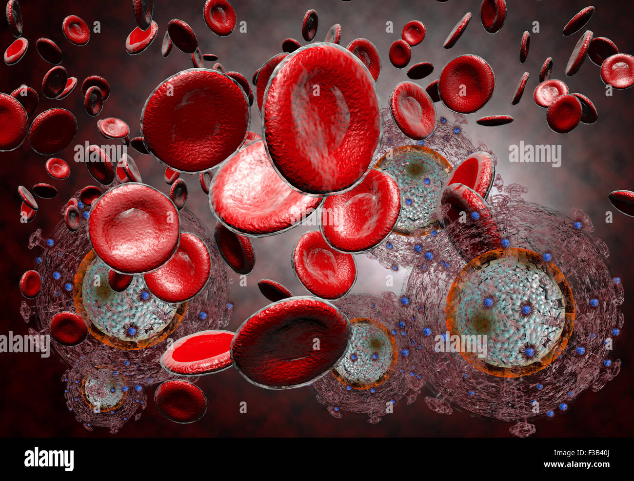 3D generated illustration of HIV Aids virus cells for medical science ...