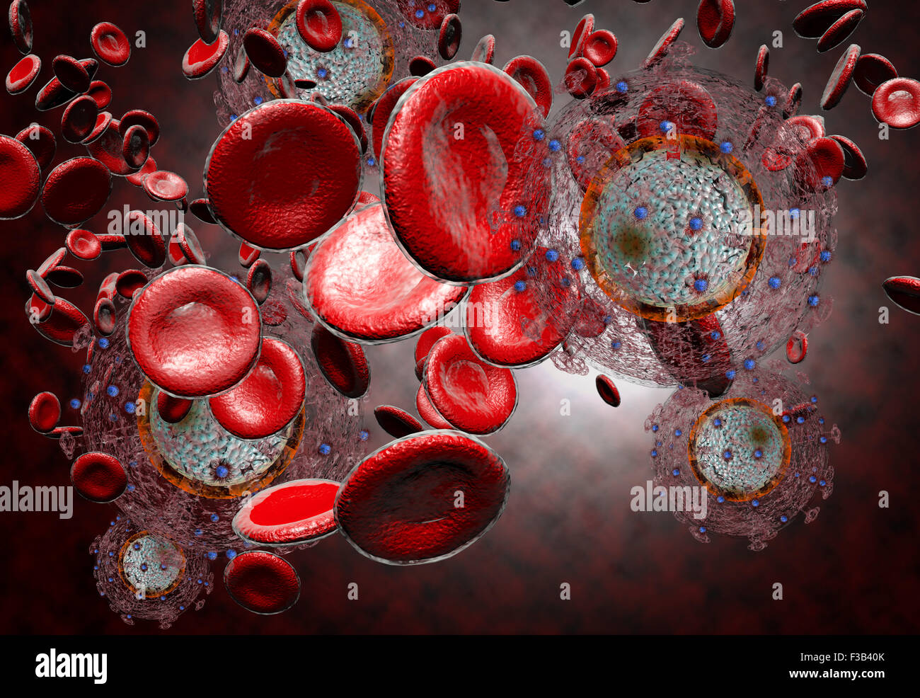 3D generated illustration of HIV Aids virus cells for medical science ...