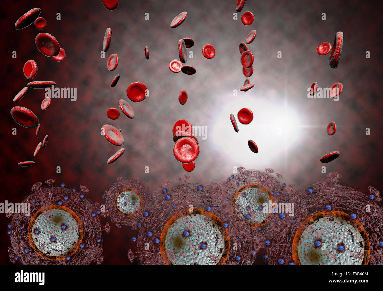 3D generated illustration of HIV Aids virus cells for medical science ...
