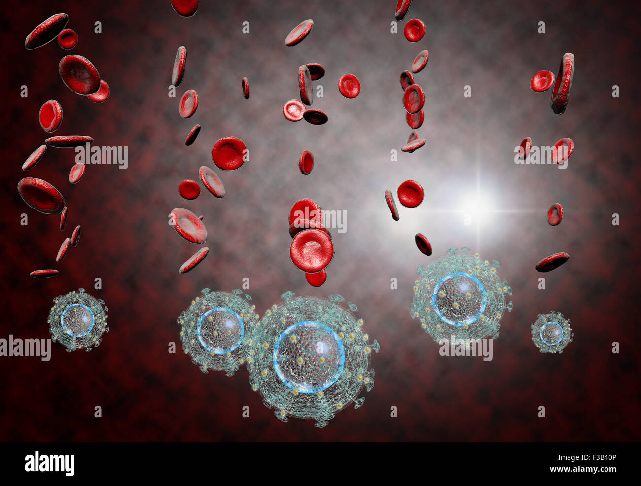 3D generated illustration of HIV Aids virus cells for medical science ...