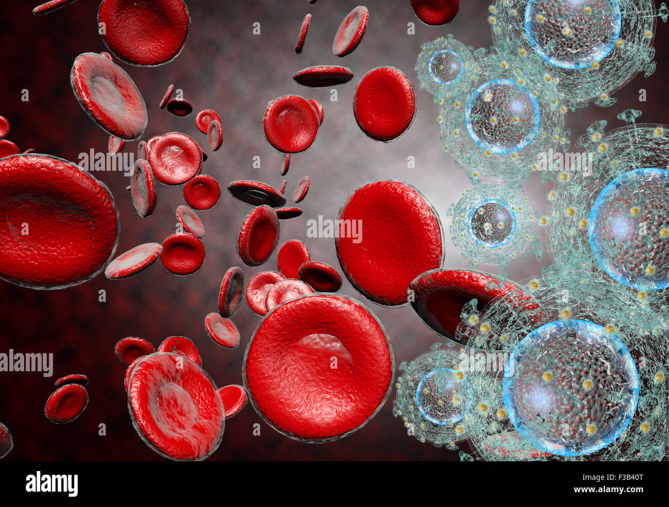 3D generated illustration of HIV Aids virus cells for medical science ...