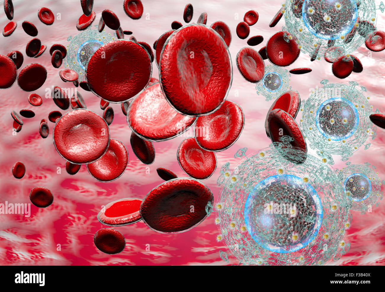 3D generated illustration of HIV Aids virus cells for medical science ...