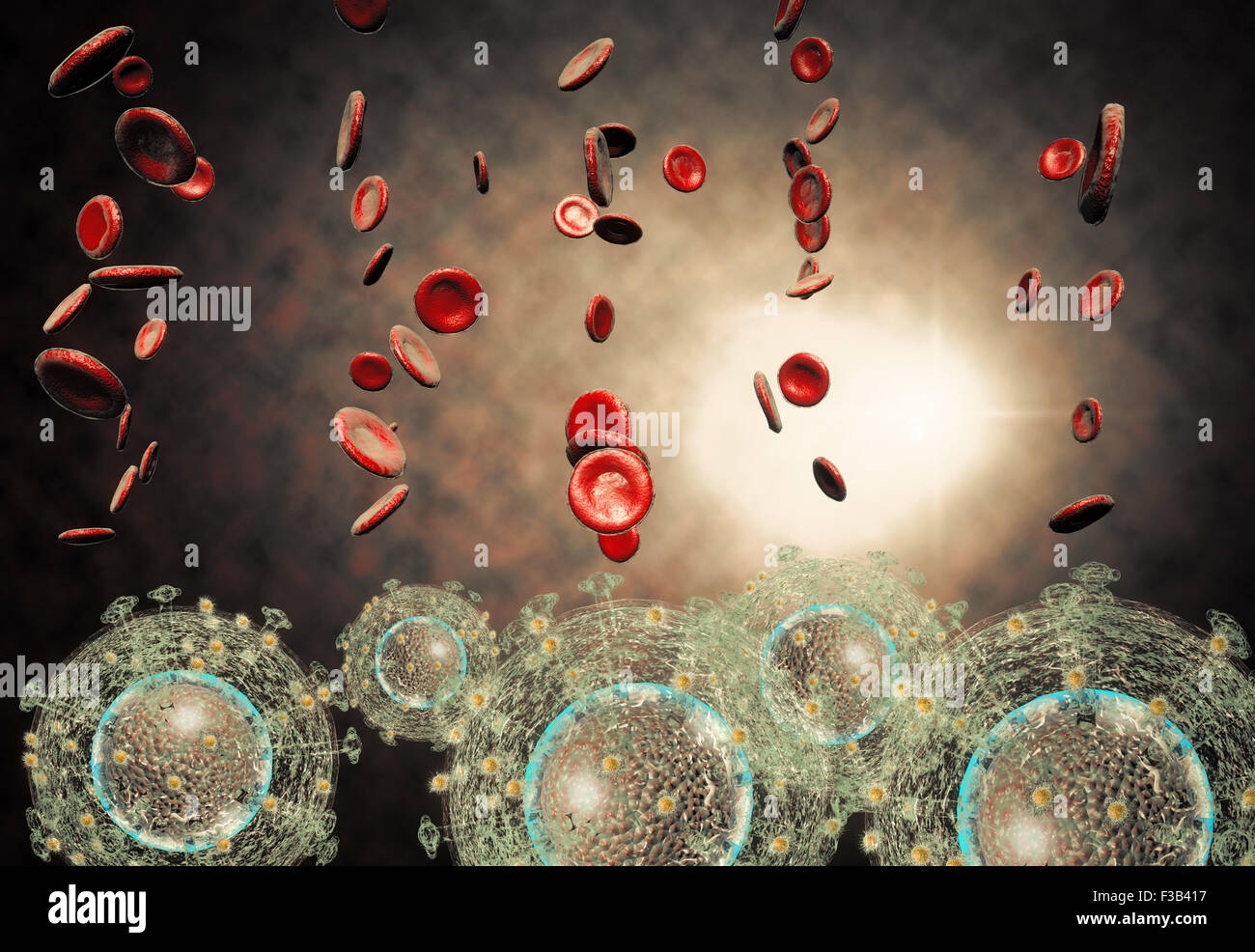 3D generated illustration of HIV Aids virus cells for medical science ...