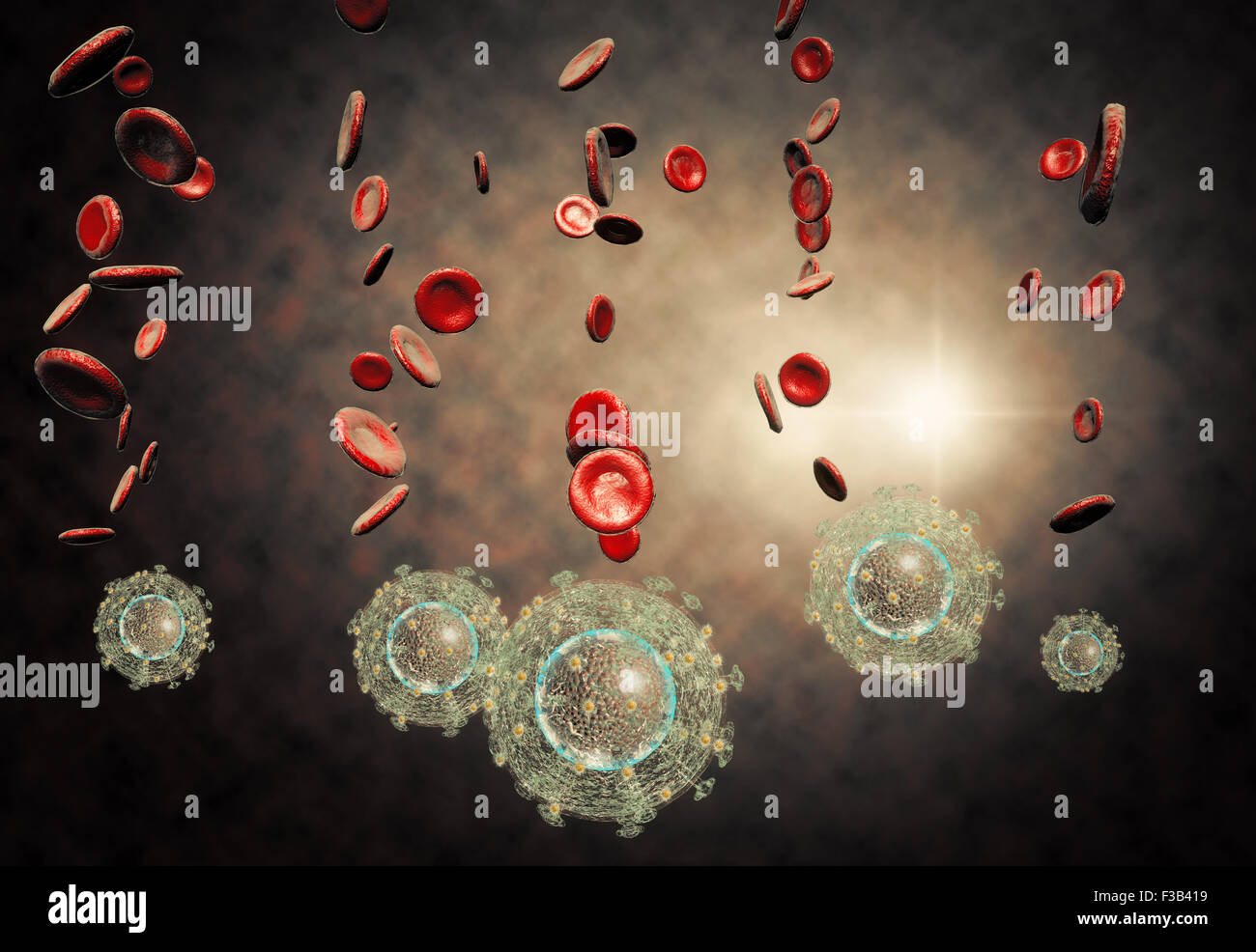 3D generated illustration of HIV Aids virus cells for medical science ...