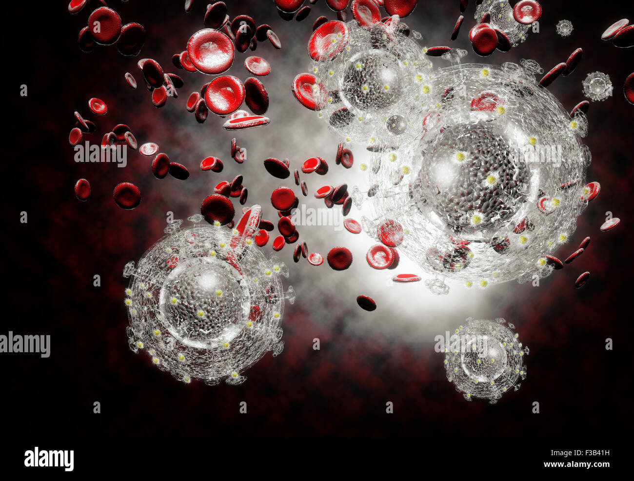 3D generated illustration of HIV Aids virus cells for medical science ...