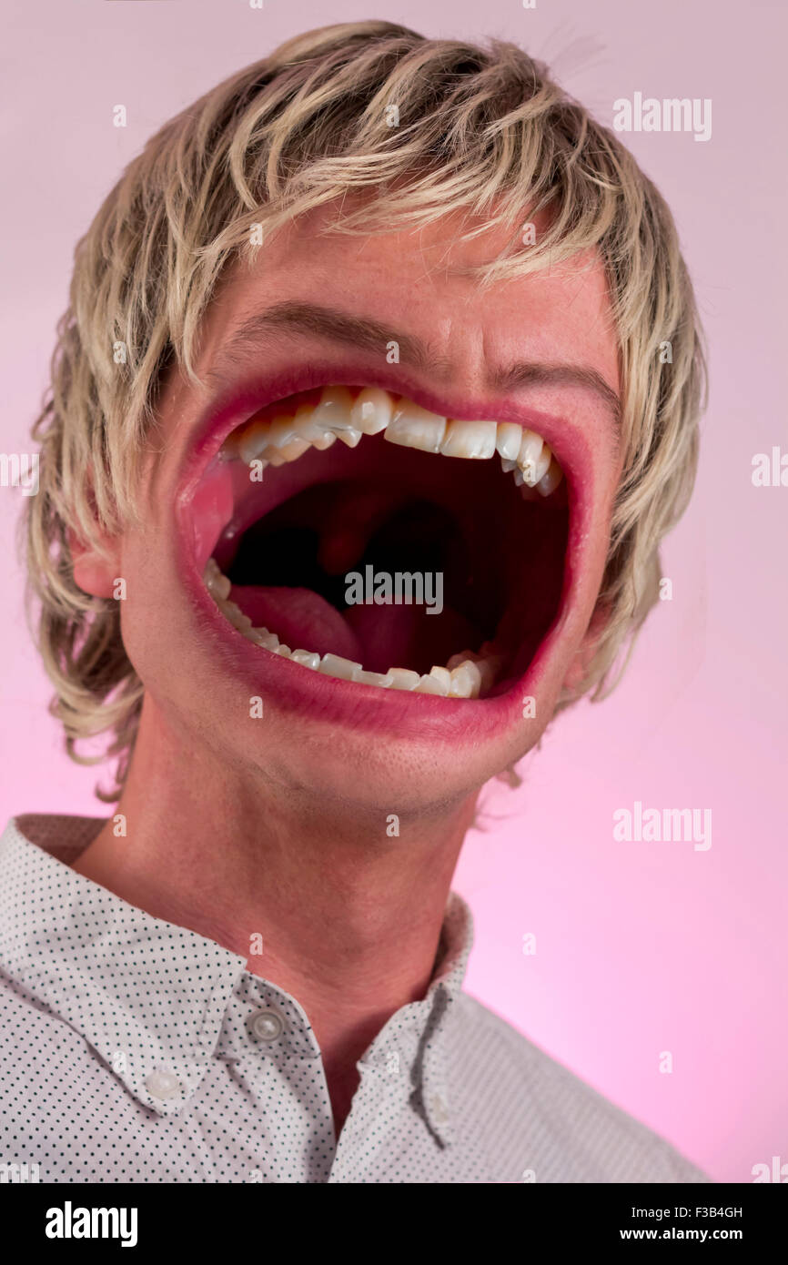 Surreal humongous yelling mouth expressing extreme anger Stock Photo ...