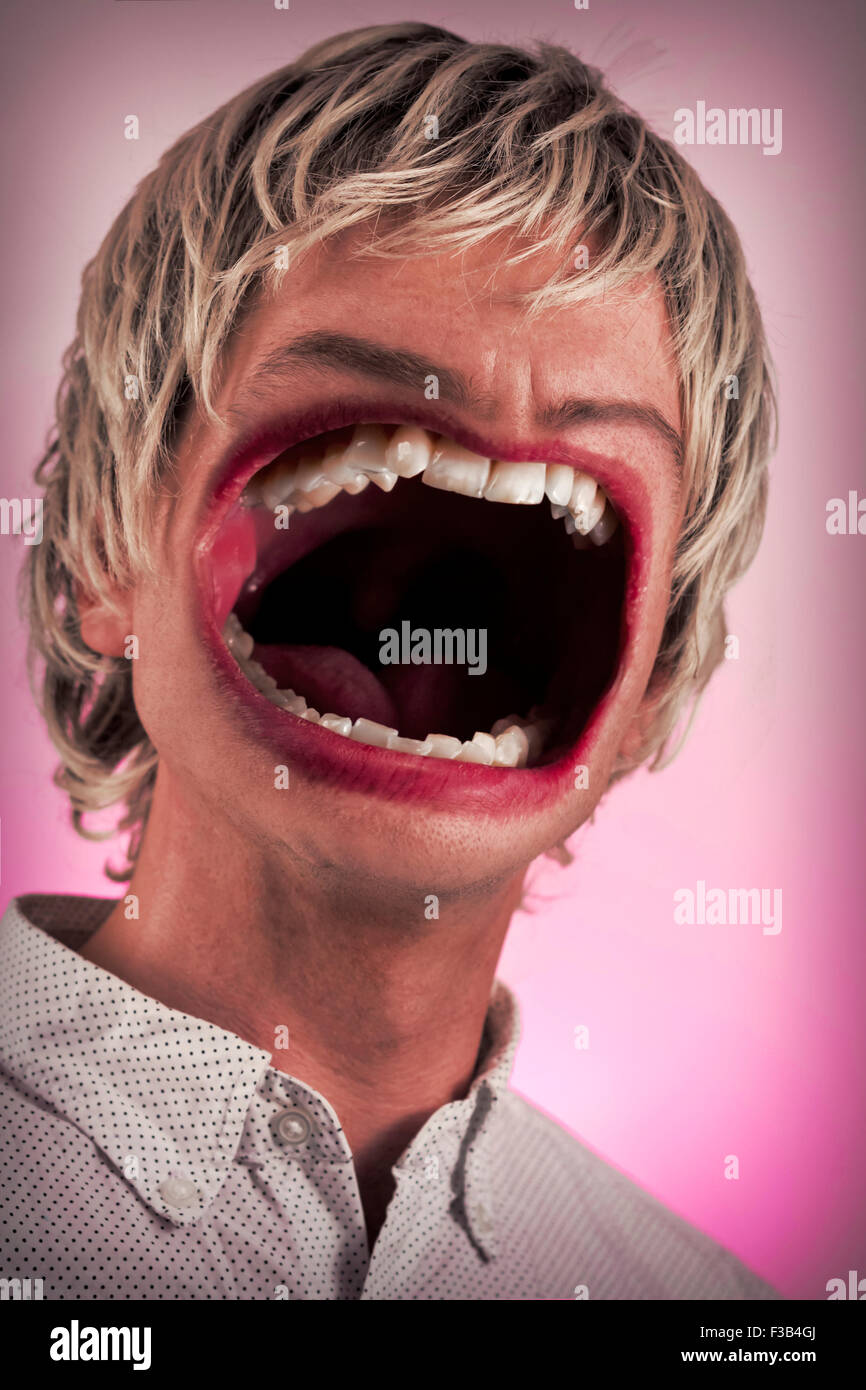 Surreal humongous yelling mouth expressing extreme anger Stock Photo ...