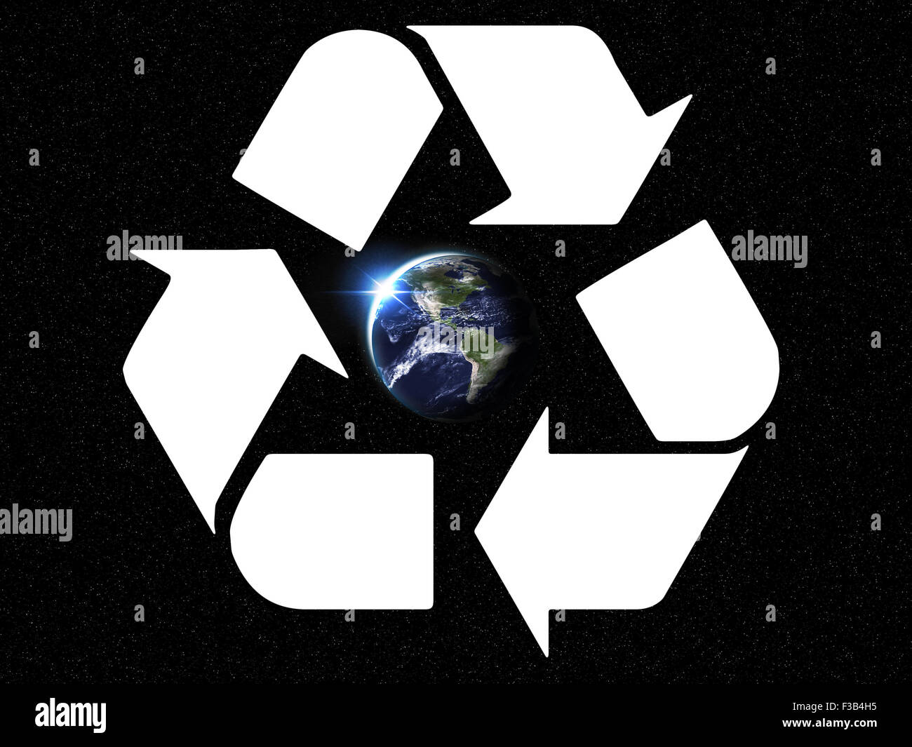 Giant glowing recycle symbol floating in outerspace, save planet earth ...