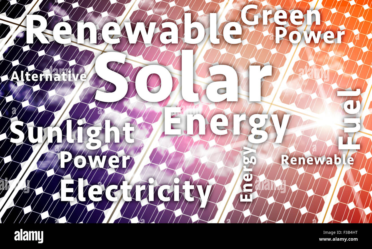 Solar energy word cloud with many related terms Stock Photo - Alamy