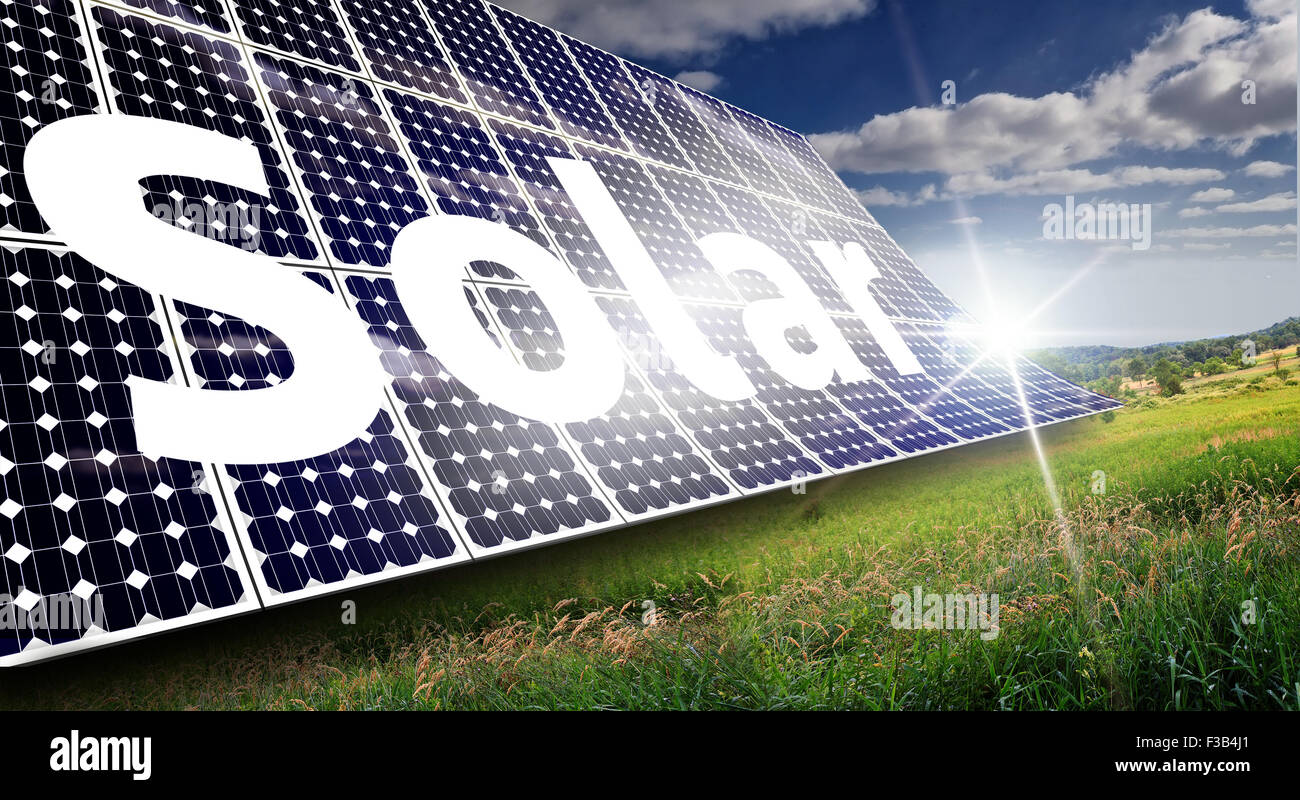 Solar panels absorbing the suns energy on hot summer day Stock Photo ...