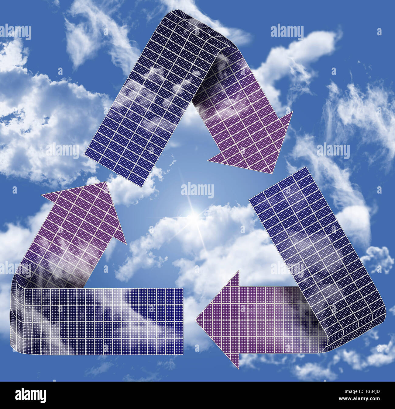 Several solar panels shaped to form recycle symbol Stock Photo - Alamy